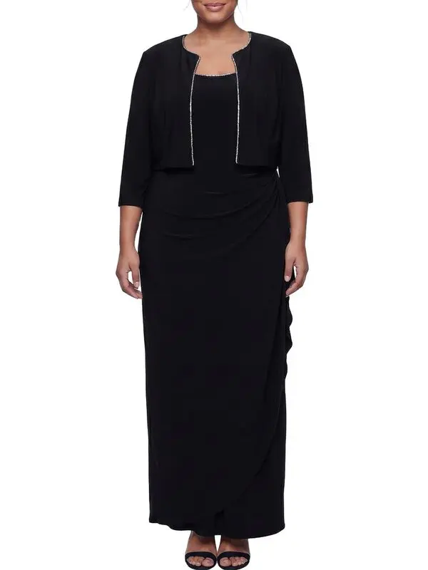 Alex Evenings Empire Waist Matte Jersey Gown With Jacket - Black