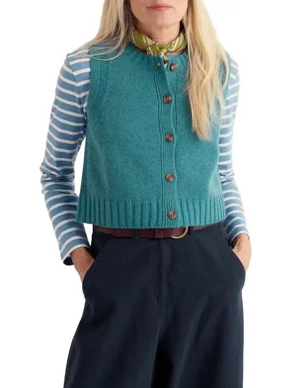 SEASALT CORNWALL Merino Wool Blend Sleeveless Crewneck Vest - Estuary