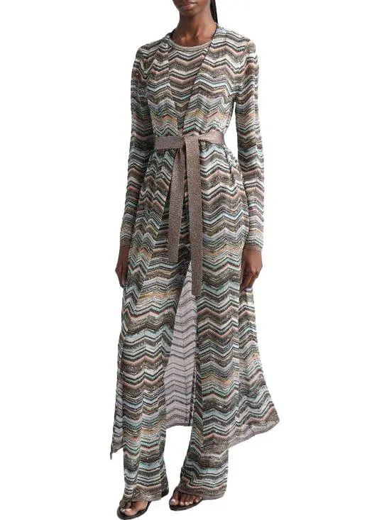 Missoni Belted Sequin Metallic Zigzag Maxi Cardigan - Smspo