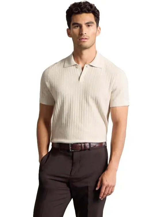 Nordstrom Short Sleeve Ribbed Cotton & Cashmere Polo Sweater - Ivory Sand Heather