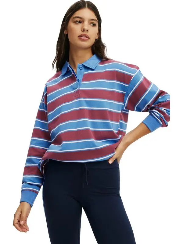 Cotton:on Relaxed Fit Striped Rugby Jersey - Cherry Dream Ruby Stripe