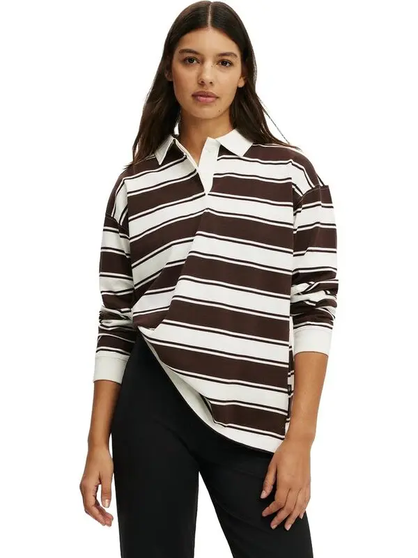 Cotton:on Relaxed Fit Striped Rugby Jersey - Coconut Milk Ruby Stripe