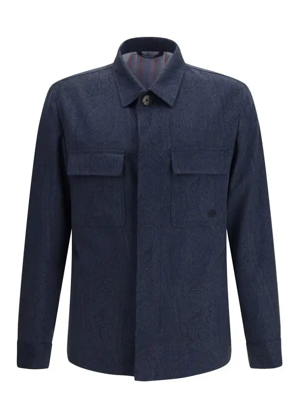 Etro Pure Wool Paisley Motif Shirt Jacket - Blue