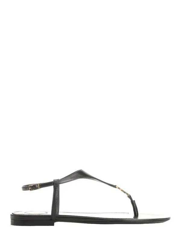 Saint Laurent Cassandre Leather Sandals - Black