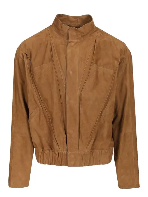 Giorgio Armani Suede Lambskin Jacket With Mandarin Collar - Cream