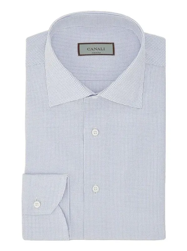 Canali Impeccabile And Light Blue Cotton Micro-check Regular-fit Shirt - White
