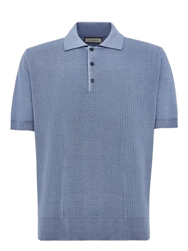 Canali Air Force Blue Wool And Silk Flat-rib Polo Shirt - Light Blue