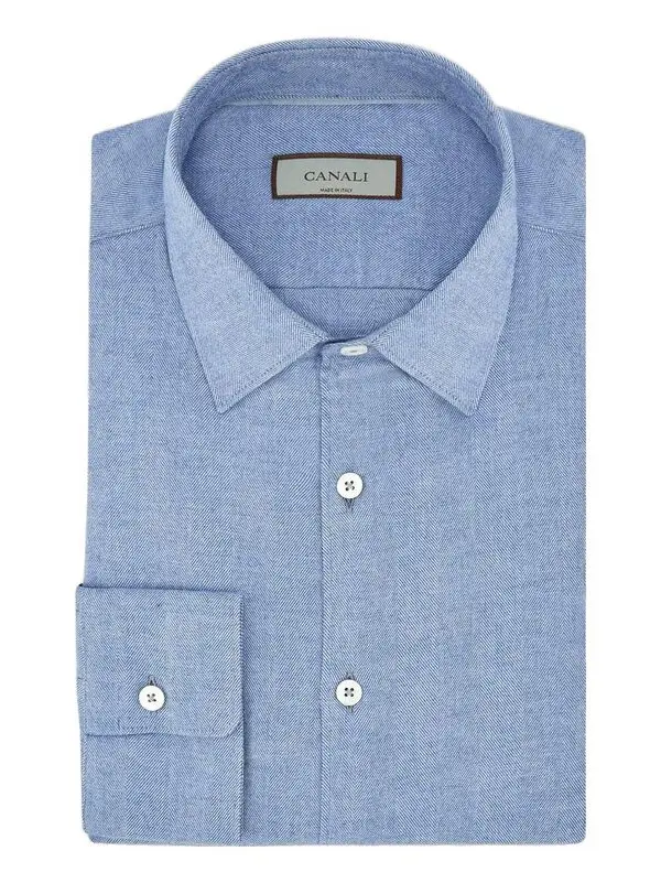 Canali Melange Cotton And Lyocell Regular-fit Shirt - Light Blue