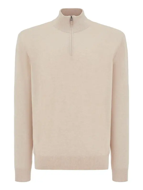 Canali Cashmere Quarter Zip Mock Neck Sweater - Beige