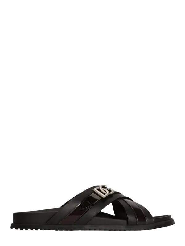 Dolce & Gabbana Cowhide Sandals With Dg Logo - Black