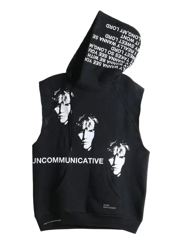 SAITOS Asymmetric Sleeveless Hoodie - Black