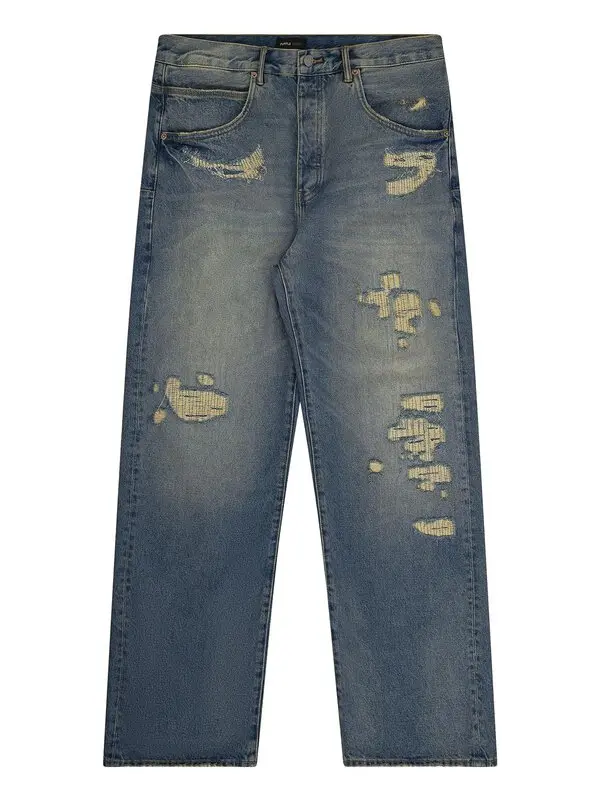PURPLE BRAND Repair Destroy Mid Indigo Denim - Blue