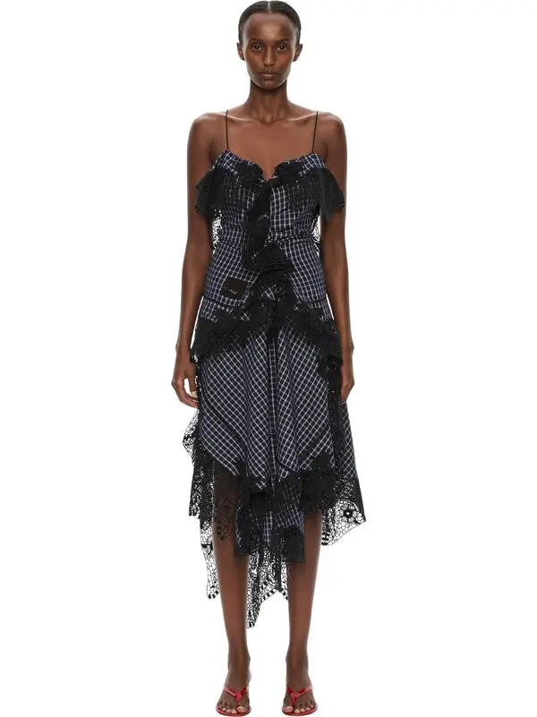 Christopher Esber Embroidered Handkerchief Envelope Cami Dress - Inked Check