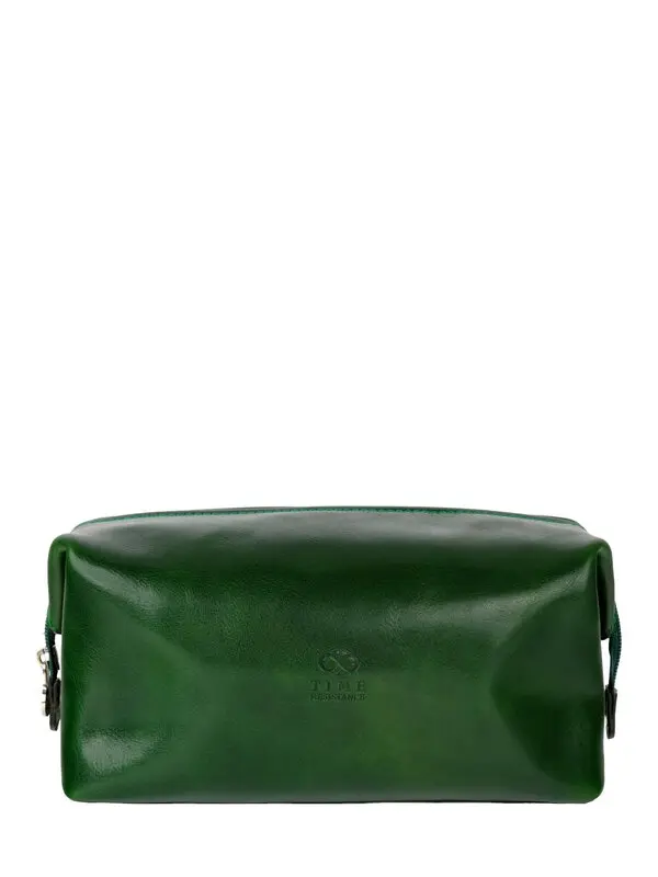 TIME RESISTANCE Leather Toiletry Bag For Four Past Midnight - Green
