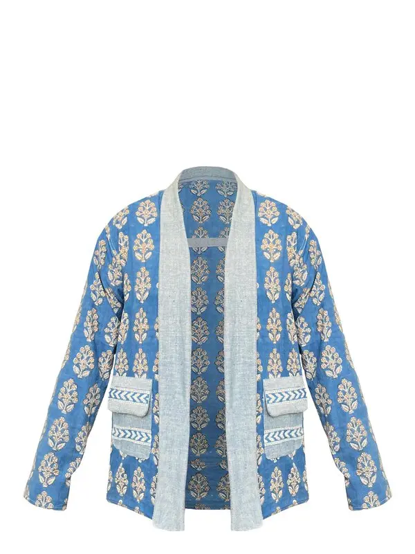 JIWYA Nadi Reversible Hand-block Printed Jacket - Blue