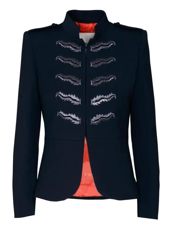 THE EXTREME COLLECTION Navy Embroidered Blazer With Mandarin Collar - Blue