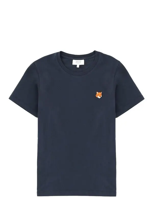Maison Kitsuné 100% Cotton Crewneck T-shirt With Fox Embroidery - Blue