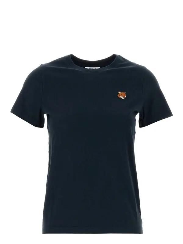 Maison Kitsuné 100% Cotton Crewneck T-shirt With Fox Embroidery - Blue