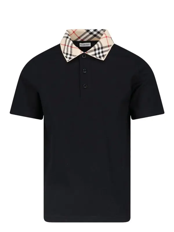 Burberry Short Sleeve Polo Shirt With Check Collar - Black