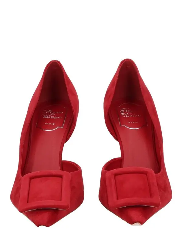 ROGER VIVIER Suede Pointed-toe Buckle Detail Pumps - Red