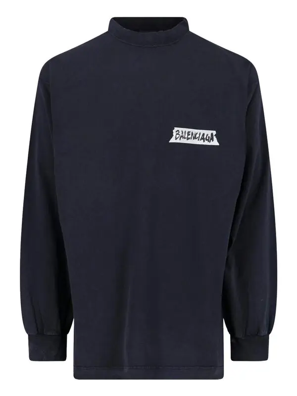 Balenciaga Mock Neck Long Sleeve T-shirt With Logo Patch - Black