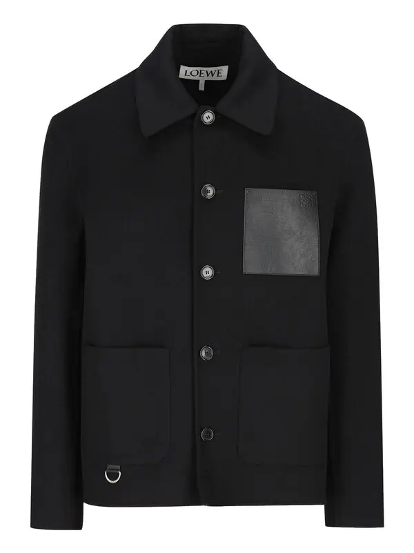 Loewe Workwear Jacket With Leather Patch Detail - Black