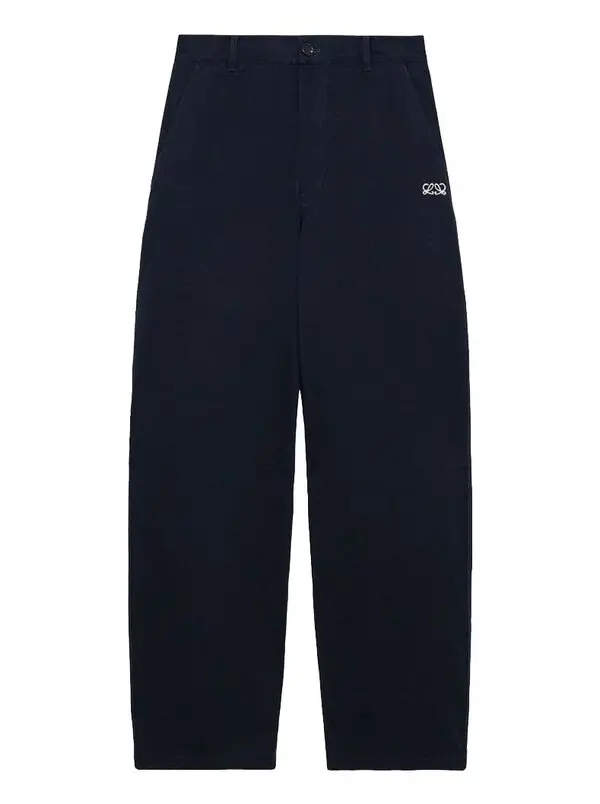 Loewe Straight-leg Tailored Trousers With Embroidered Logo - Darknavy