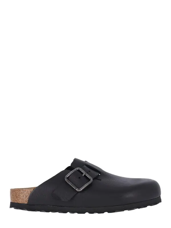 BIRKENSTOCK Leather Clog Mule With Adjustable Buckle Strap - Black