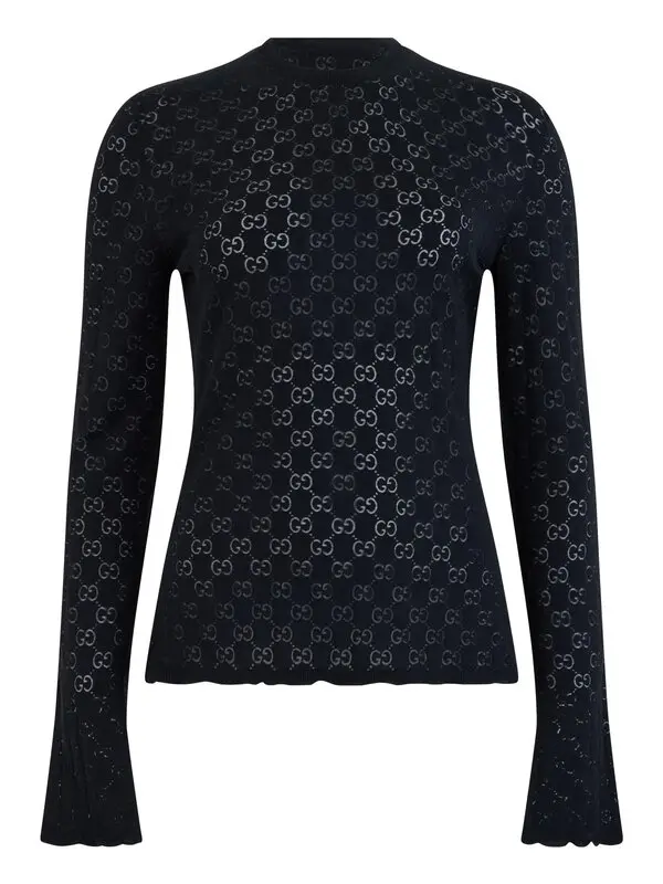Gucci Long Sleeve T-shirt With Monogram - Black