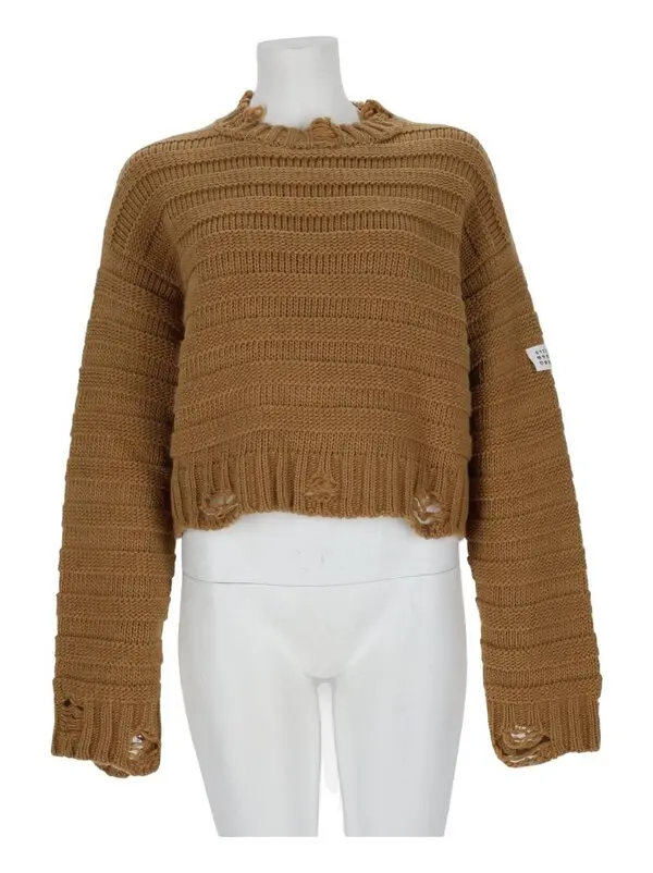 MAISON MARGIELA Distressed Cropped Knit Sweater - Beige