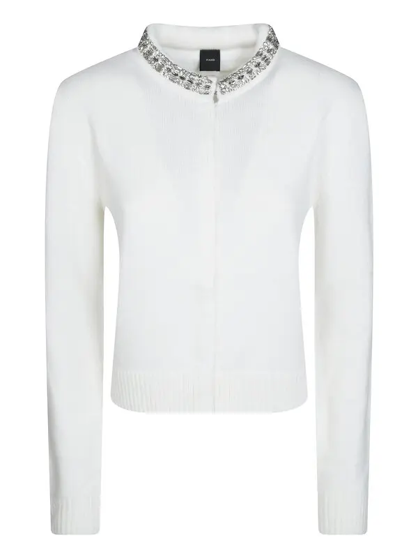 Pinko Embellished Collar Wool-blend Cardigan - Bianco