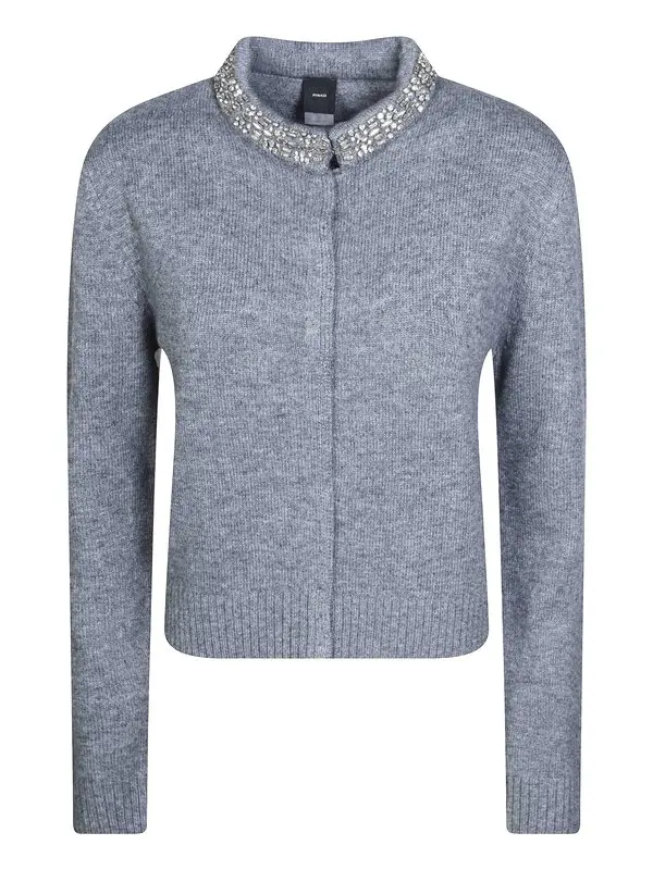 Pinko Embellished Collar Wool Blend Cardigan - Grigio
