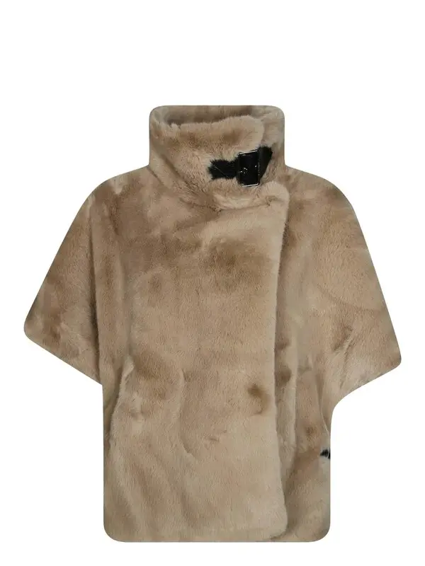 Pinko Faux Fur Cape With Buckle Detail - Beige