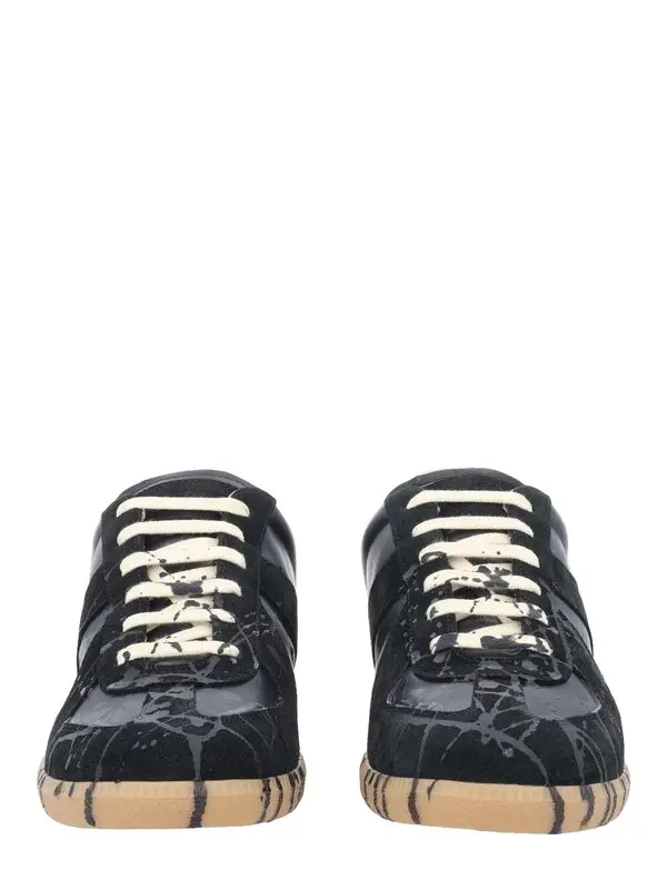 MAISON MARGIELA Distressed Paint-splatter Low-top Sneakers - Black