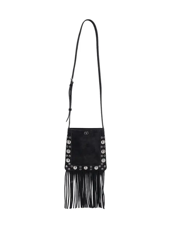 Valentino Garavani Studded Fringe Crossbody Bag - Black