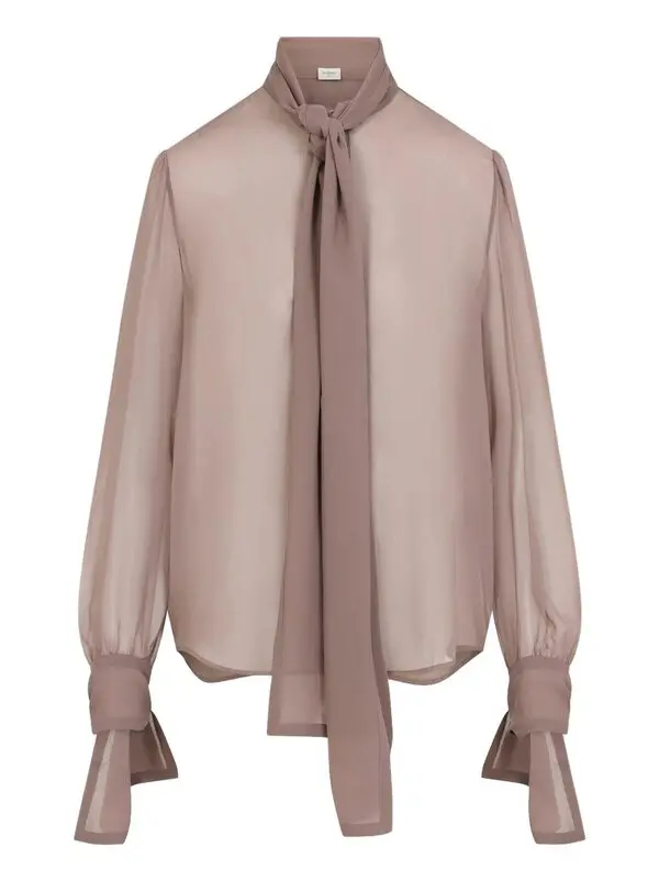 Saint Laurent Silk Bow-tie Blouse - Brown