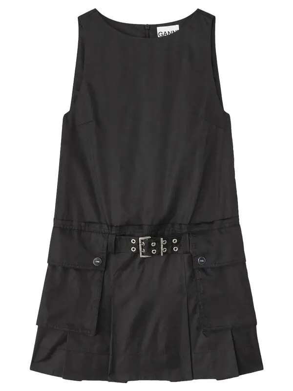 GANNI Sleeveless Cargo Mini Dress With Buckle Waist - Black
