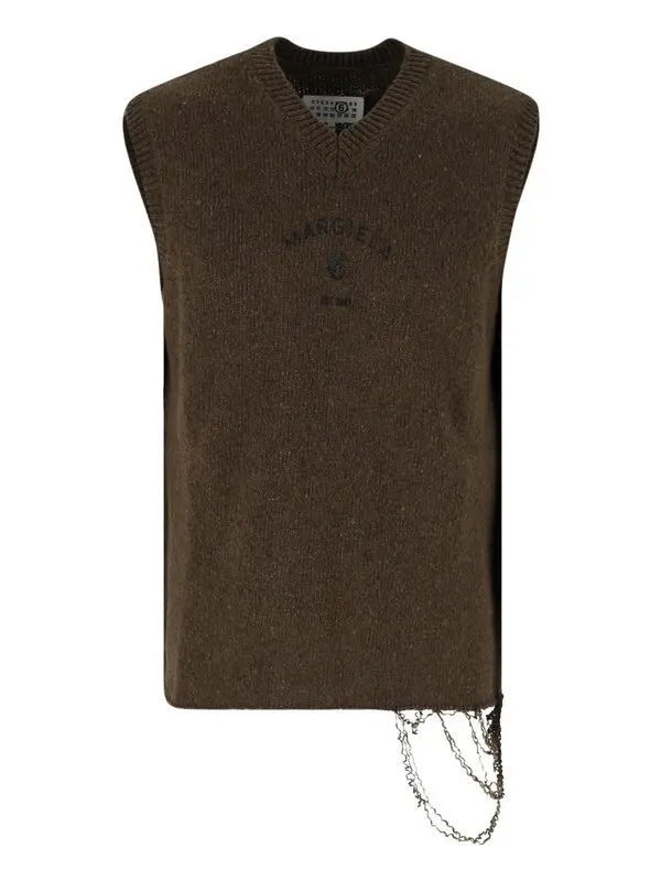 MAISON MARGIELA Sleeveless Knit V-neck Vest - Green