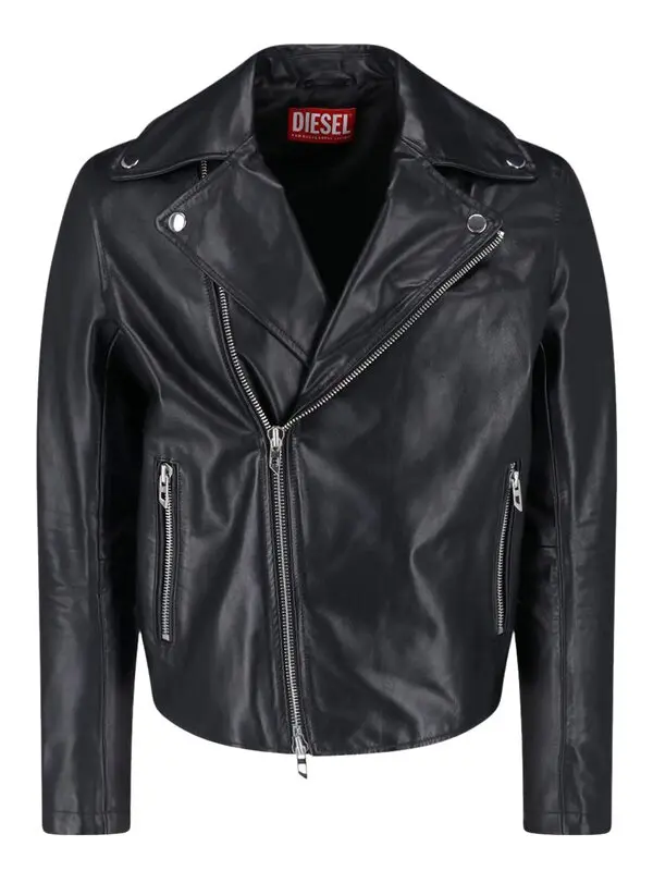 DIESEL® Leather Moto Jacket With Asymmetrical Zip - Black