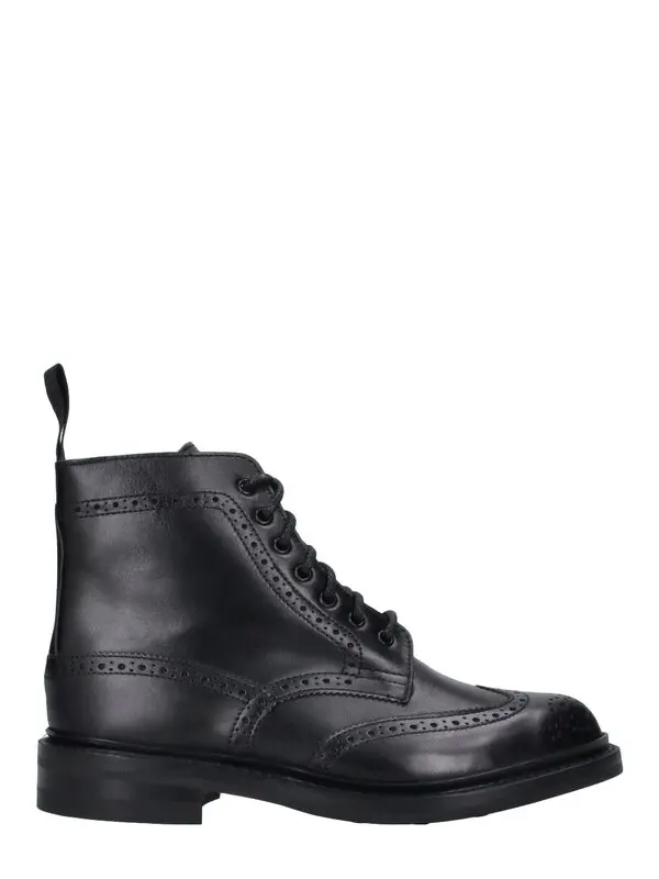 TRICKER'S Leather Brogue Lace-up Ankle Boots - Black