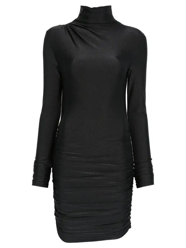 Andamane High-neck Ruched Long-sleeve Dress, Size - Nero