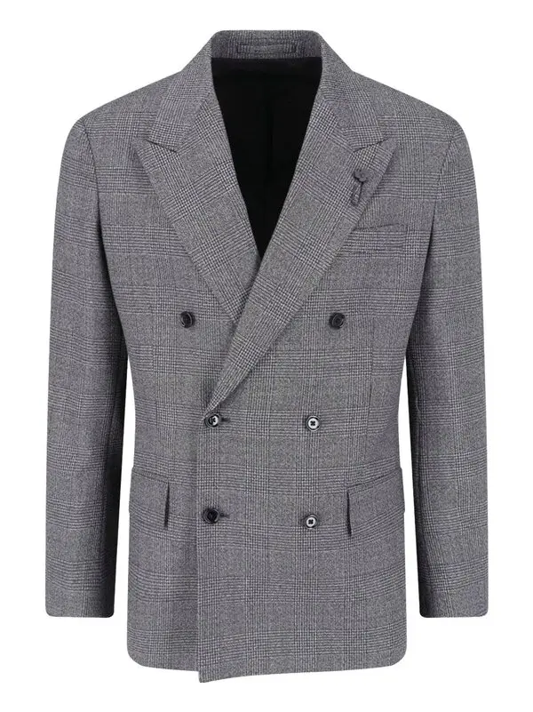 LARDINI Double-breasted Check Blazer - Grey