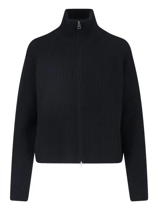 LISA YANG Ribbed Zip-up Turtleneck Sweater - Black