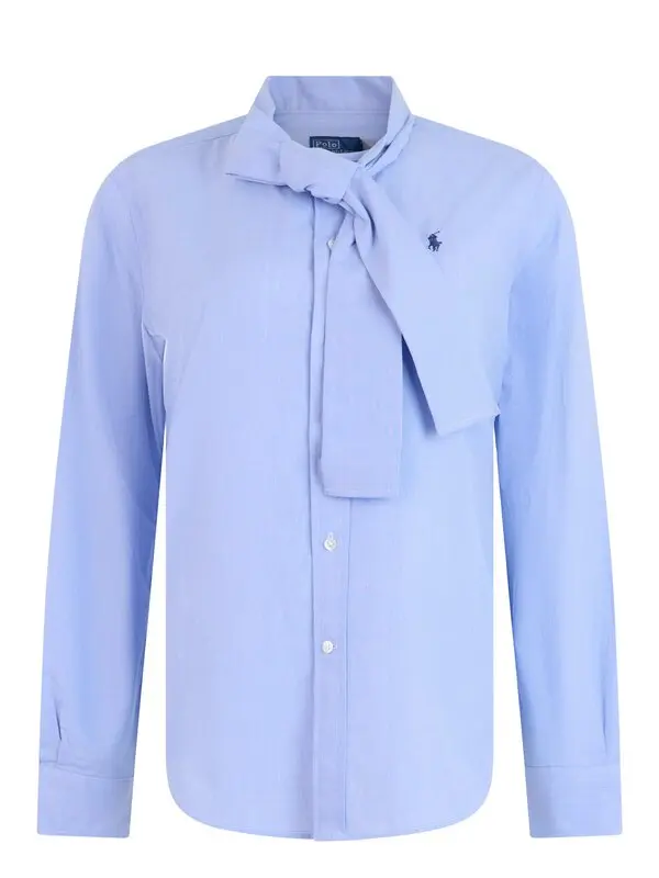 Polo Ralph Lauren Classic Collar Button-up Blouse With Bow Detail - Light Blue