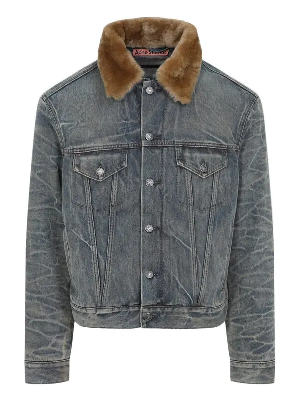 Acne Studios Shearling Collar Denim Trucker Jacket - Blue