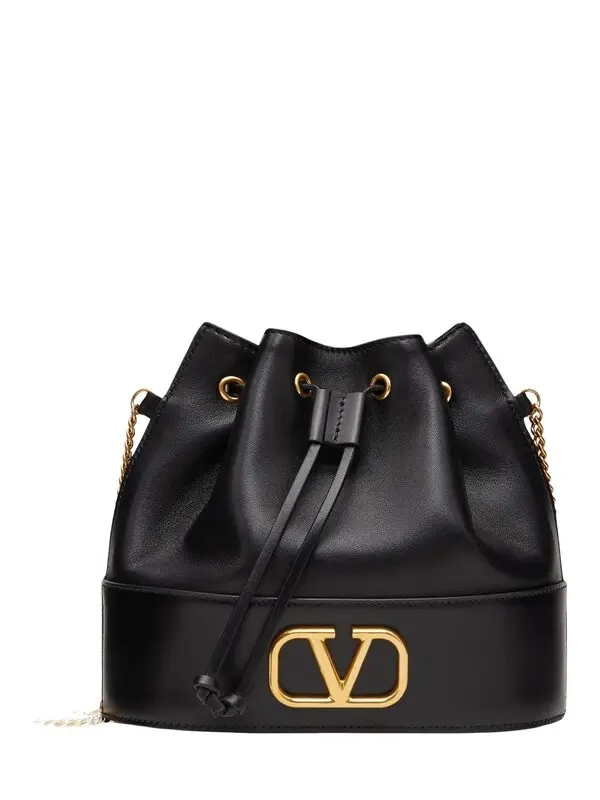 Valentino Garavani Mini Vlogo Signature Handbag In Leather With Gold-tone Chain Strap - Black