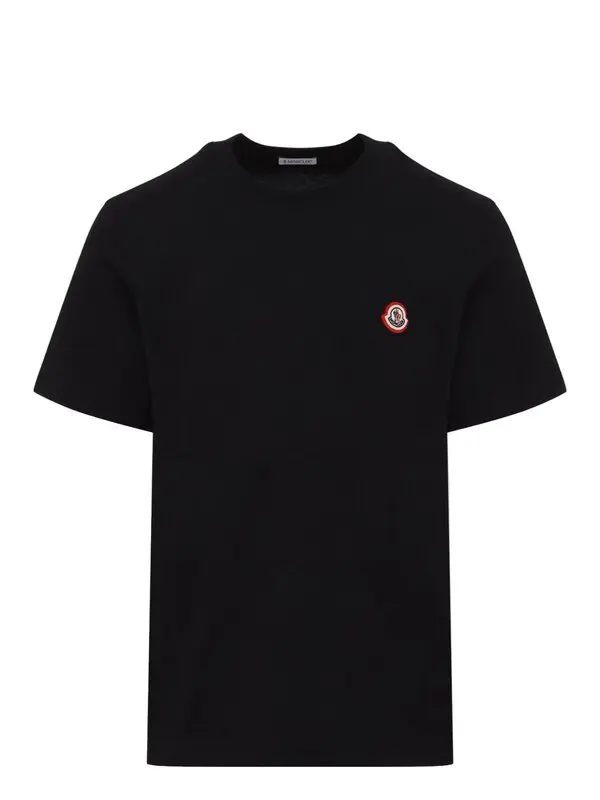 Moncler Cotton Crewneck T-shirt With Logo Patch - Black