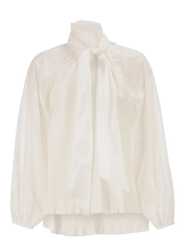 Max Mara Silk Taffeta Blouse With High Collar And Keyhole Back - Bianco