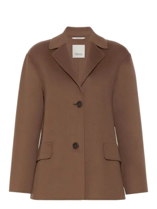 Max Mara Hand-sewn Double-drape Pure Wool Jacket With Notched Lapel - Marrone