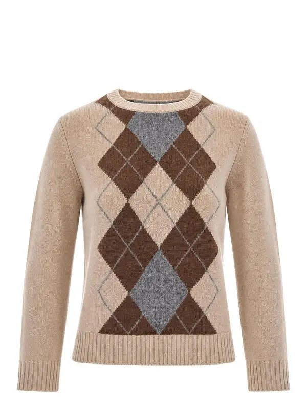 Max Mara Argyle Crewneck Sweater - Ecru